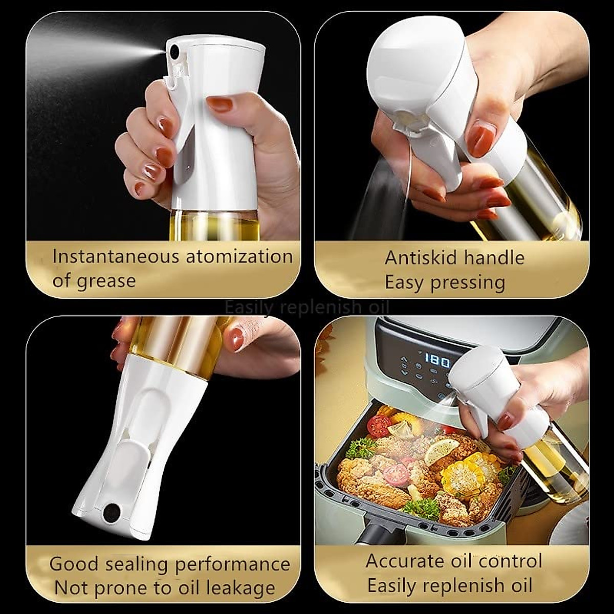 200ml Glass Olive Oil Sprayer Mister, Oil Spray Bottle for Cooking, Salad Dressings, Baking, Frying and More, Chefs No. 1 Kitchen Small Appliances, Small glass Bottles Handy for Women (White - Glass)