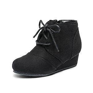 DREAM PAIRS Girls Low Wedge Heel Booties Side Zipper Ankle Boots Tomson-K Black Size 2 Little Kid