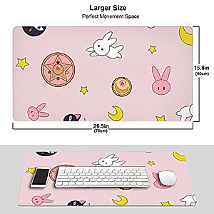 Pink Moon Rectangle Anime Non Slip Rubber Mousepad Mouse Pads/Mouse Mats Case Cover with Designs for Office Home Woman Man 30x15.7 Inch(75x40 cm)