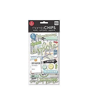 me & my BIG ideas mambiChips Chipboard Stickers - Scrapbooking Supplies - Vacation Theme - Metallic Glitter & Multi-Color - Great for Projects, Scrapbooks & Albums - 4 Sheets, 65 Stickers Total