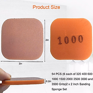 54 PCS 2 x 2 Inch Hand Sanding Pads - Soft Touch Sanding Pads from 320 to 3500 Grit - Ideal for Polishing Woods, Acrylics and Solid Surface