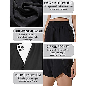 BMJL Women's Running Shorts Elastic High Waisted Shorts Pocket Sporty Workout Shorts Quick Dry Athletic Shorts Pants(M,Black)