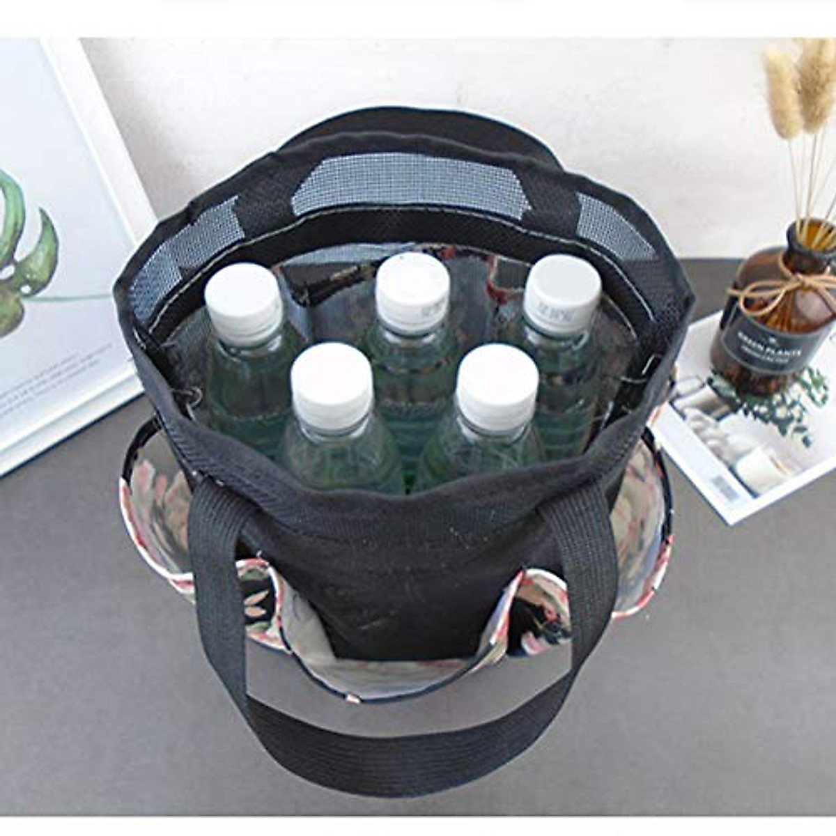 TOPBATHY Portable Mesh Shower Caddy Tote with Floral Storage Pockets Quick Dry Toiletries Cosmetic Bag Organizer Basket for Bathroom Bath College Dorm (Sky-Blue)