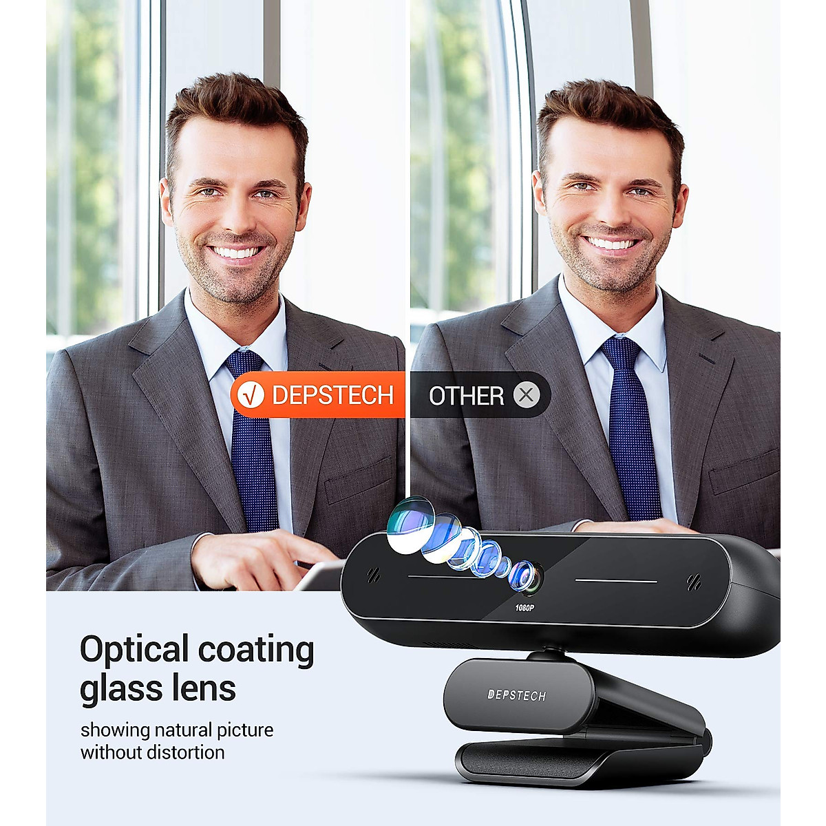DEPSTECH Webcam with Microphone for Desktop, DW10 USB Webcam 1080P, Web Cameras for Computers, Computer Camera with Microphone for PC, Desktop, Laptop, Streaming Webcam with Cover Slide & Tripod