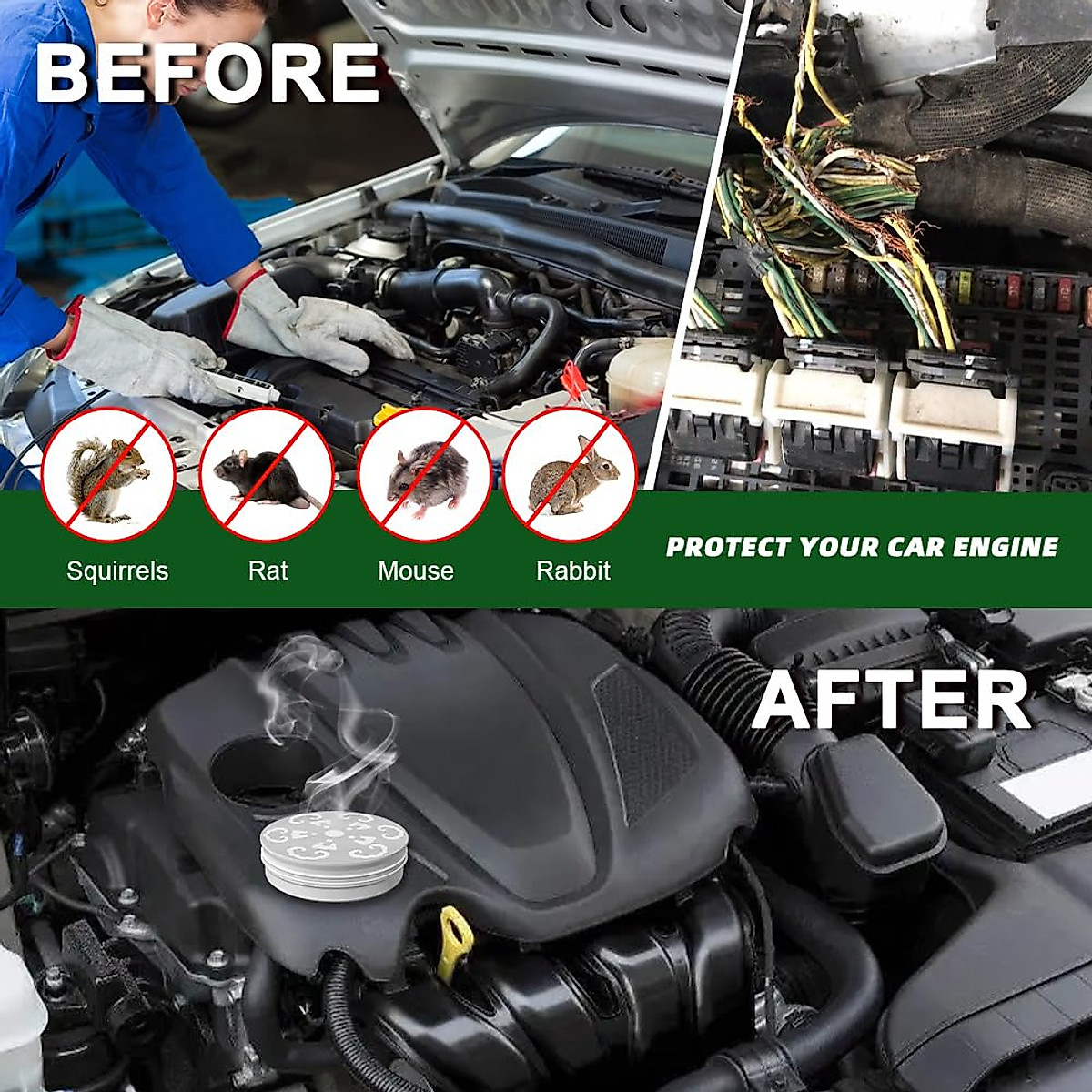 NJKPUYT Rodent Repellent for Car Engines, Under Hood Rodent Repellent, Rat Repellent for Car,Peppermint Oil to Repel Mice and Rats, Mouse Repellents Outdoor, Keeps Mice Away, Rat Deterrent Indoor-2P