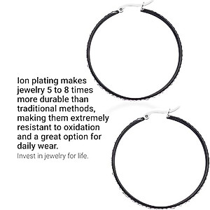 Shop LC Crystal Pave Hoop Earrings - ION Plated Stainless Steel Hoop Earrings for Women - Crystals in Black Bezel Hoops Jewelry Birthday Gifts for Women