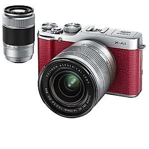 FUJIFILM-Less Digital Camera Mirror Single-Lens X-A1 Double Zoom Lens kit Red F X-A1R / 1650 / 50230KIT [International Version, No Warranty]