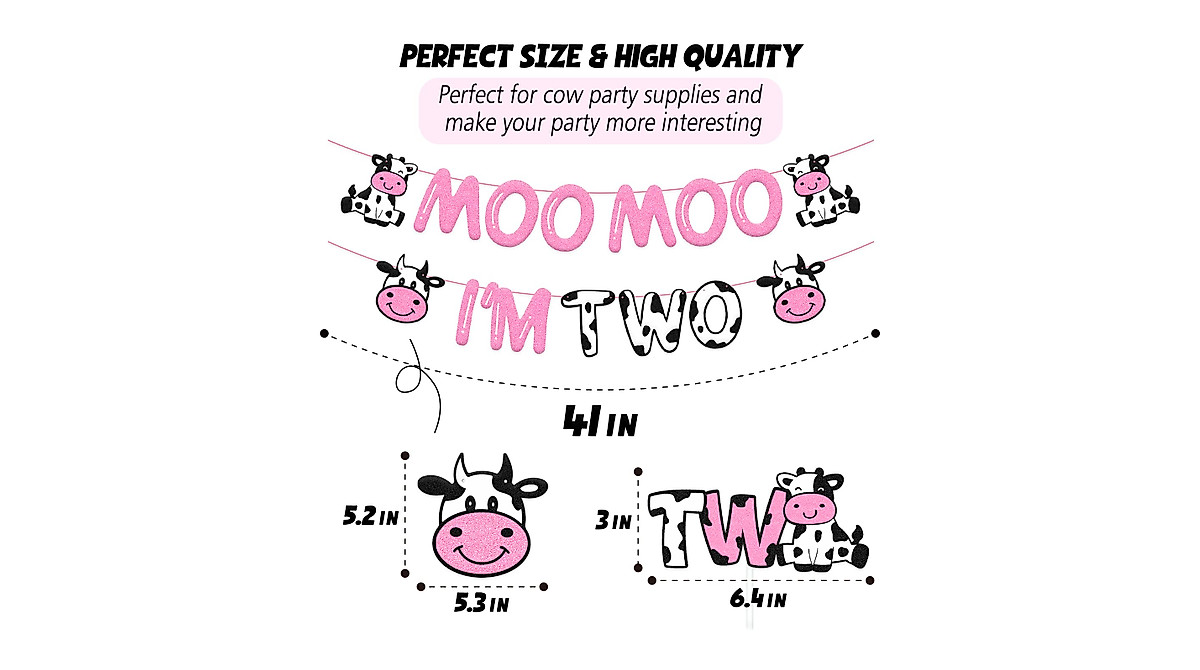 Moo Moo I’m Two Birthday Decorations - Cow Theme Supplies