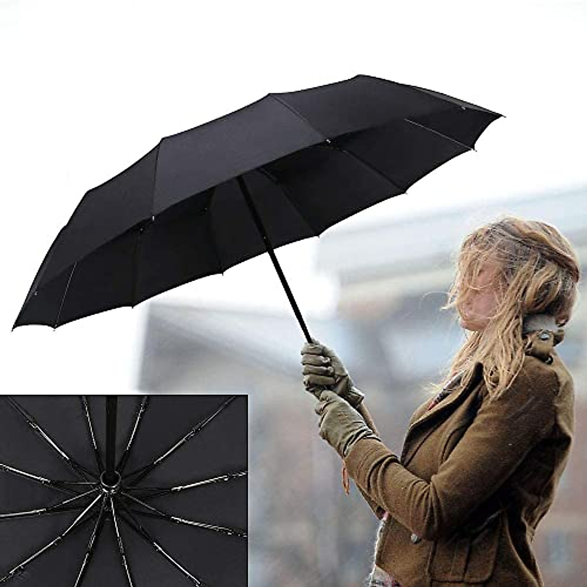Ateupom Rain Umbrella, 12 Ribs 39 inch Auto Open/Close Windproof Umbrella, Waterproof Travel Umbrella, Portable Umbrellas Folding Backpack Umbrella with Ergonomic Handle