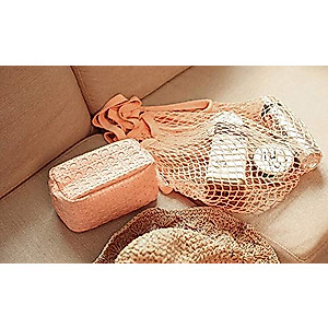 6 Pack Portable,Reusable,Reusable Produce Bags,Washable Cotton Mesh String Organic Organizer Shopping Handbag Long Handle Net Tote (grey blue,Black,Beige,Pink,Purple,Yellow)