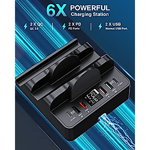 Wireless Charging Station with USB Ports, 8 in 1 Dual 15W Wireless Charger Station, 2 QC/2 PD USB Fast Charging Station, 80W Phone charger for iPhone14/13/12/11/X/Xr/Xs/8/Samsung/Android/iWatch/AirPod