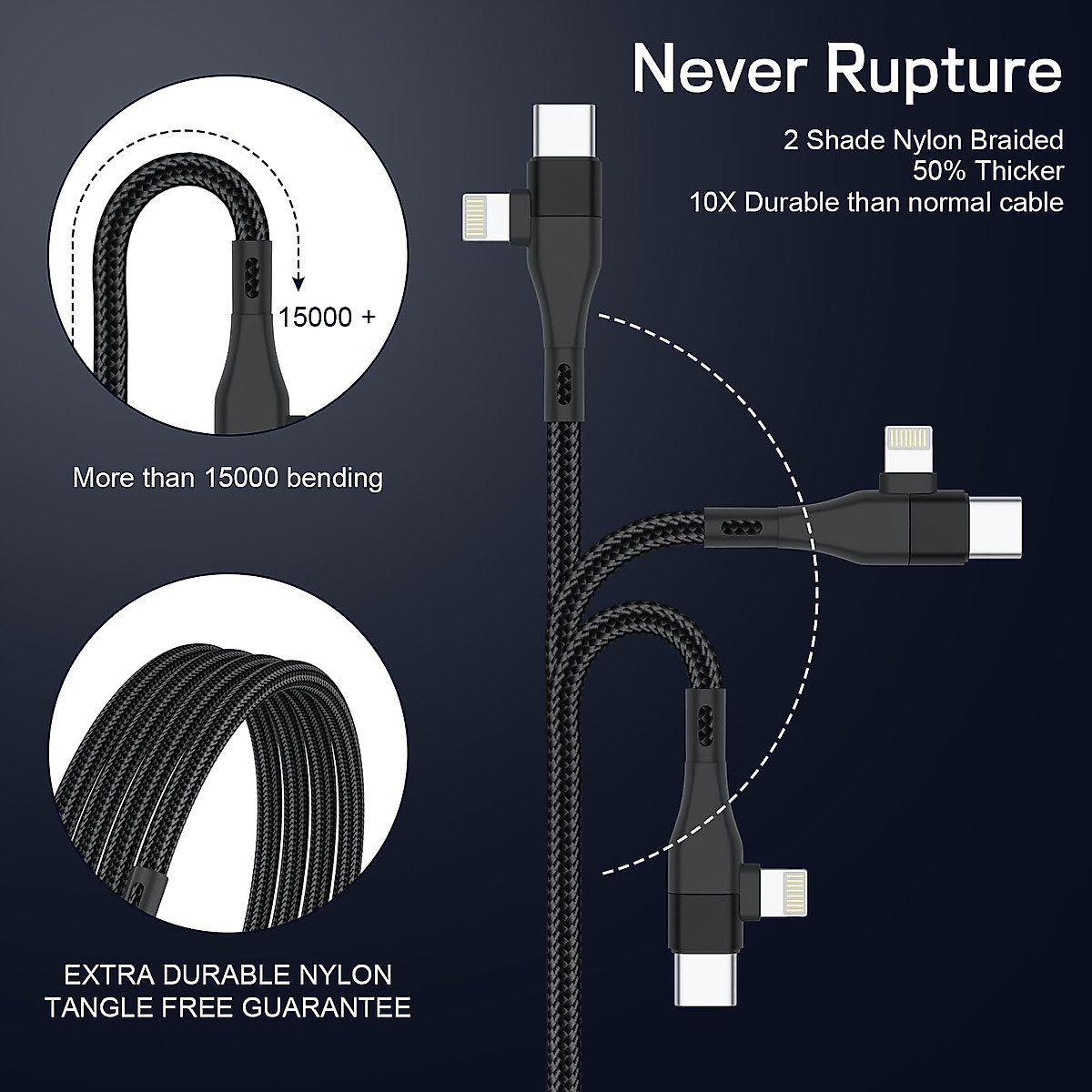 ANDNOVA USB C and Lightning Cable 2 in 1 for iPhone 15/14, Dual Jack Type C with 90 Degree Lightning PD 60W Fast Multi Charging Cable for Travel USB-C Smartphones - 6.6 Ft