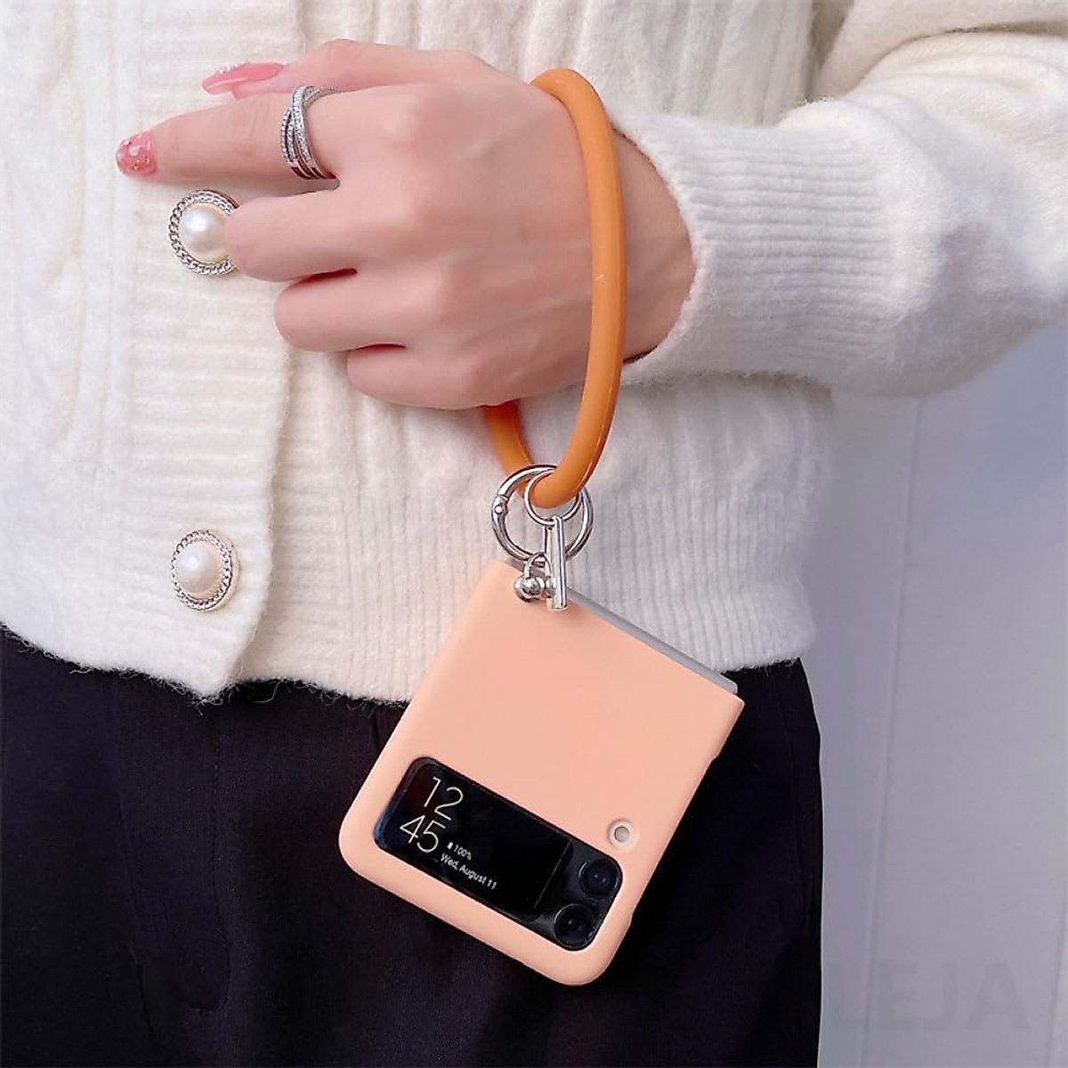 Rubber Bracelet Phone Case for Samsung Galaxy Z Flip 3 Flip3 ZFlip3 Hard PC Cover Plain Color Shell Hand Ring,Z5,for Galaxy Z Flip 3