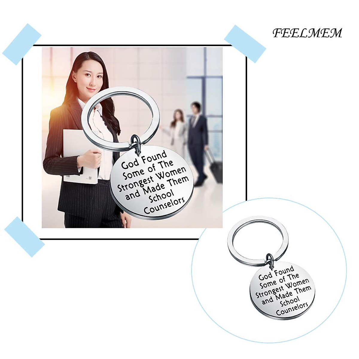 FEELMEM School Counselor Gift Teacher Appreciation Keychain God Found Some of The Strongest Women and Made Them School Counselors Thank You Gift for Guidance Counselor Principal (Silver)