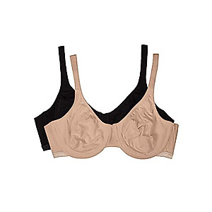 Fruit of the Loom Women's Cotton Stretch Extreme Comfort Bra, Black HUE/Sand, 38DDD