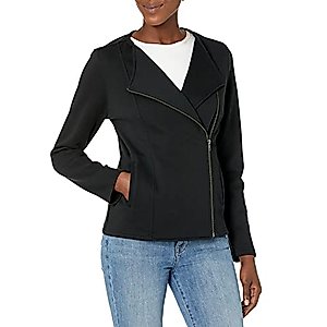 The Drop Women's @caralynmirand Long Sleeve Knit Moto Jacket, Black, M