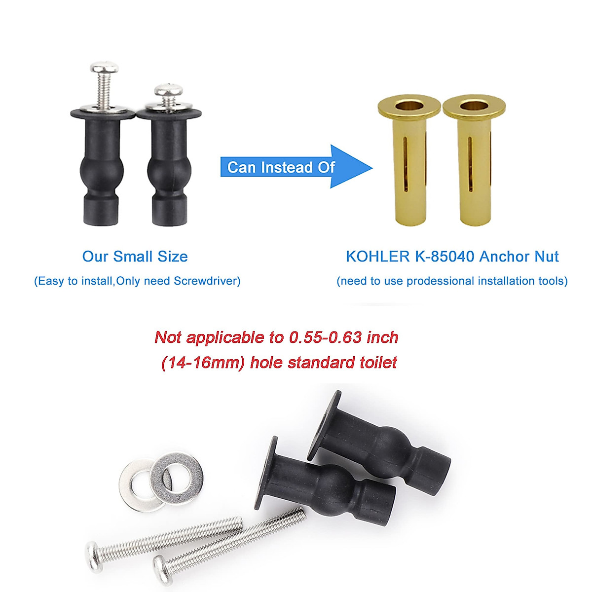 VALLVATER 6 Pack Toilet Seat Hinges Screws Top Mount Nuts Screws Toilet Seat Fixings Expanding Rubber Toilet Seat Bolts Kit Compatible Black