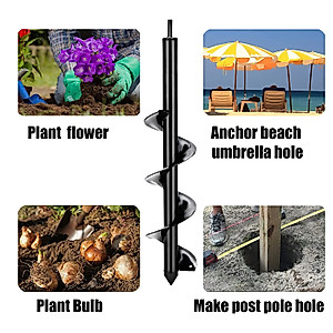 Gezhesiwei Auger Drill Bit Garden Auger Spiral Drill Bit Non Slip Earth Drill Auger for 38” Hex Drive Drill (3.5”X20”Black)
