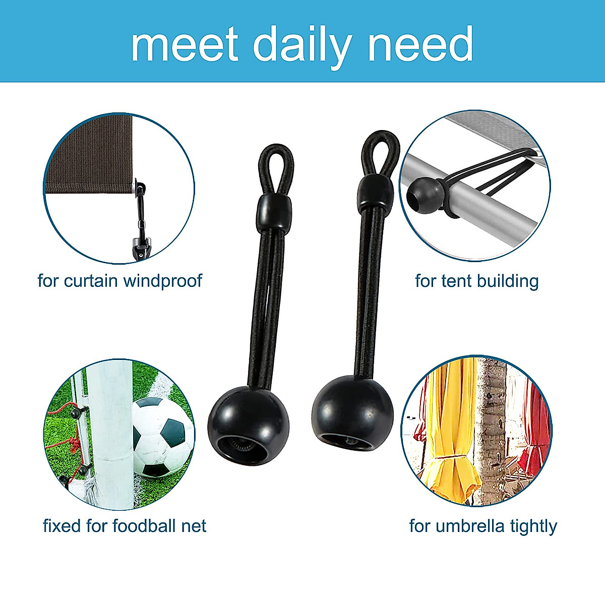 Lihopefe Bungee kit, Mounting Brackets for Indoor/Outdoor Sun Shades or Roller Up Blind’s Universal Replacement. (Black)