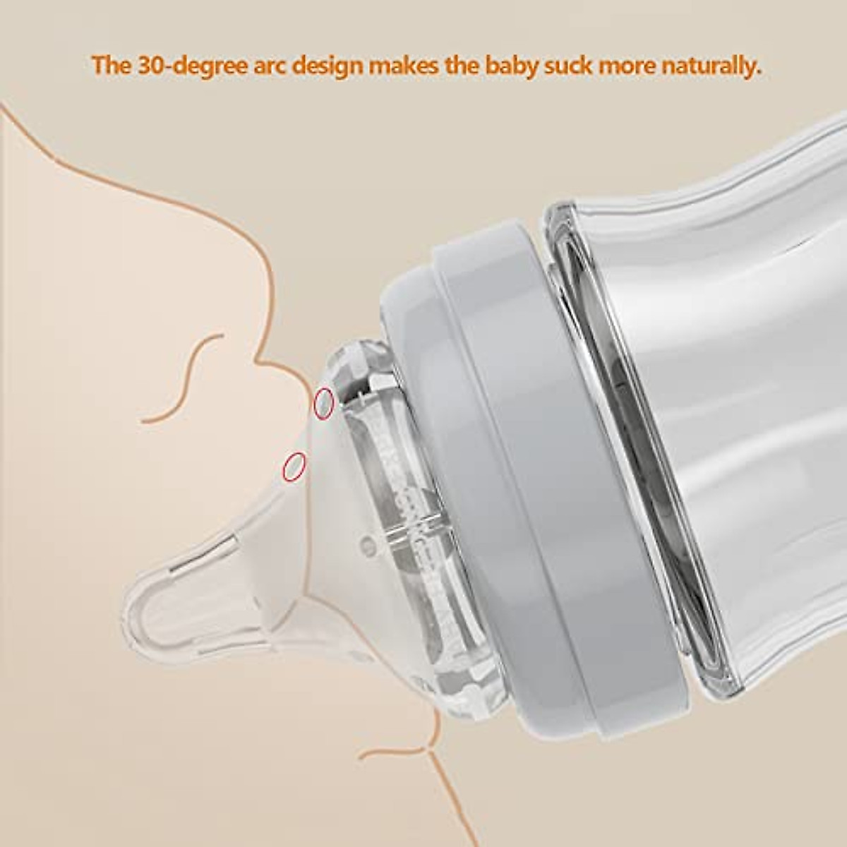 Gulicola Natural Glass Baby Bottle for Breastfed Babies, Medium Flow, Anti-Colic, 3 Months+, 5oz, 2 Count(Grey White)