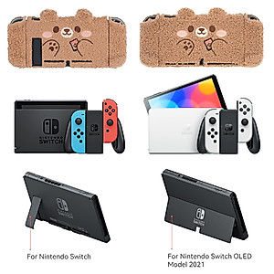 GeekShare Cute Plush Protective Case Cover Compatible with Nintendo Switch OLED Console and Joy Con - Shock-Absorption and Anti-Scratch Skin Case for OLED Switch - Plush Bear