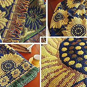 PHNAM Sunflower Throw Blanket with Fringe for Couch Bed Soft Decorative Cozy Cotton Woven Knit Warm Bed Throws Reversible for Chair, Sofa, Living Room, Bedroom (51x70.8 inches) (Sunflower)