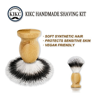 KIKC Hand Crafted Shaving Brush for Vegans, Synthetic Hair Bristle for Wet Shave, Comfortable Bamboo Handle, Best Gift for Bearded Man