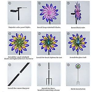 Peacock Solar Wind Spinner Garden Yard Decor, Outdoor Decorative Metal Wind Sculpture with Cracked Glass Ball, Waterproof Art Windmill Landscape Stake Light for Lawn Patio Pathway Yard Courtyard Decor