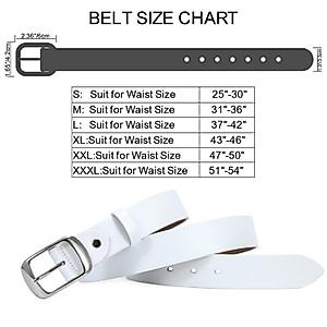 WHIPPY Women Leather Belts for Jeans Pants Fashion Dress Belt for Women with Solid Pin Buckle, White, M