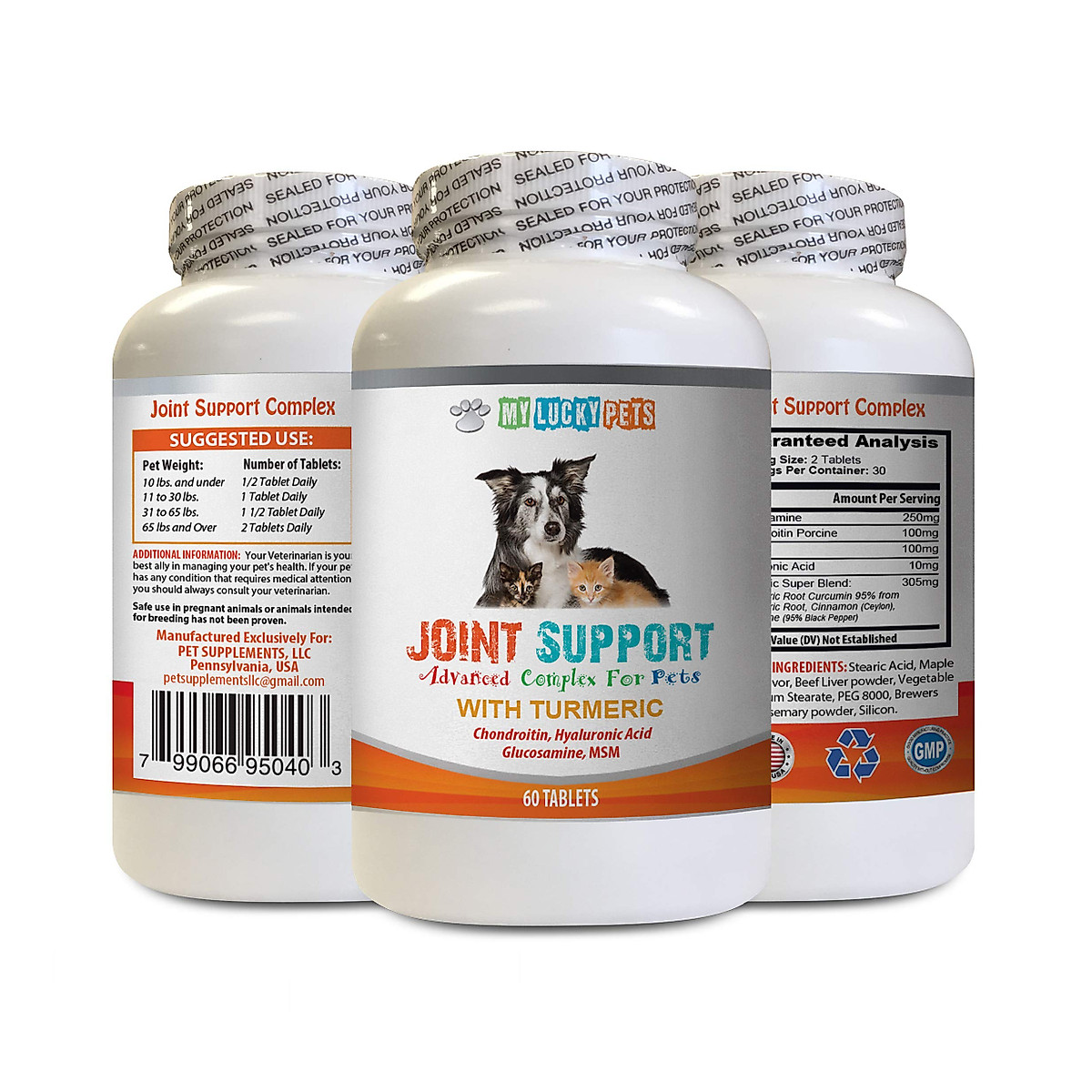 cat Hip and Joint Supplements - Pets Joint Support with Turmeric and MSM - Dogs and Cats - Premium Complex - cat glucosamine chondroitin - 1 Bottle (60 Tablets)