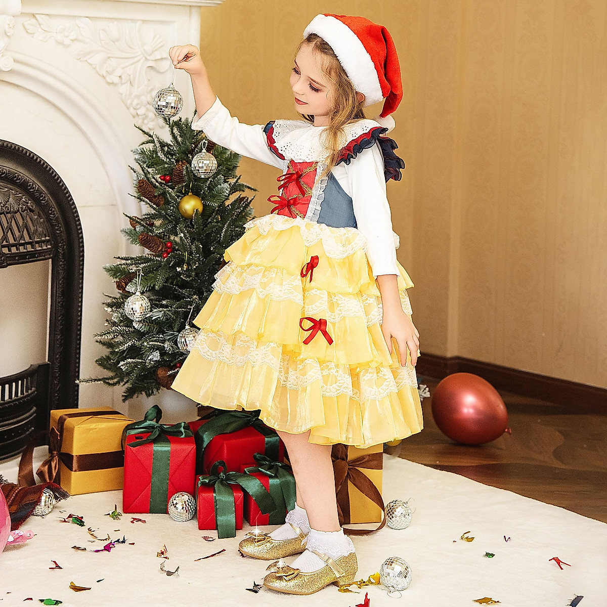 Furdeour Girls Flats Shoes Size 1 Gold Party High Heels for Little Flower Girls Cosplay Wedding Princess(2701Gold 1)