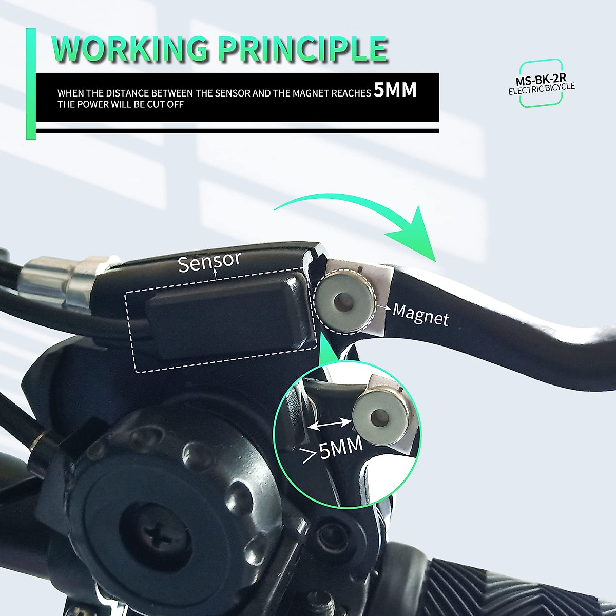 E-Bike MS-BK-2R Brake Cut Off Sensor SM/Waterproof Connector Electric Bike Cut Power Off Mechanical Hydraulic Brake Sensor for E Bike (MS-2R-SM)