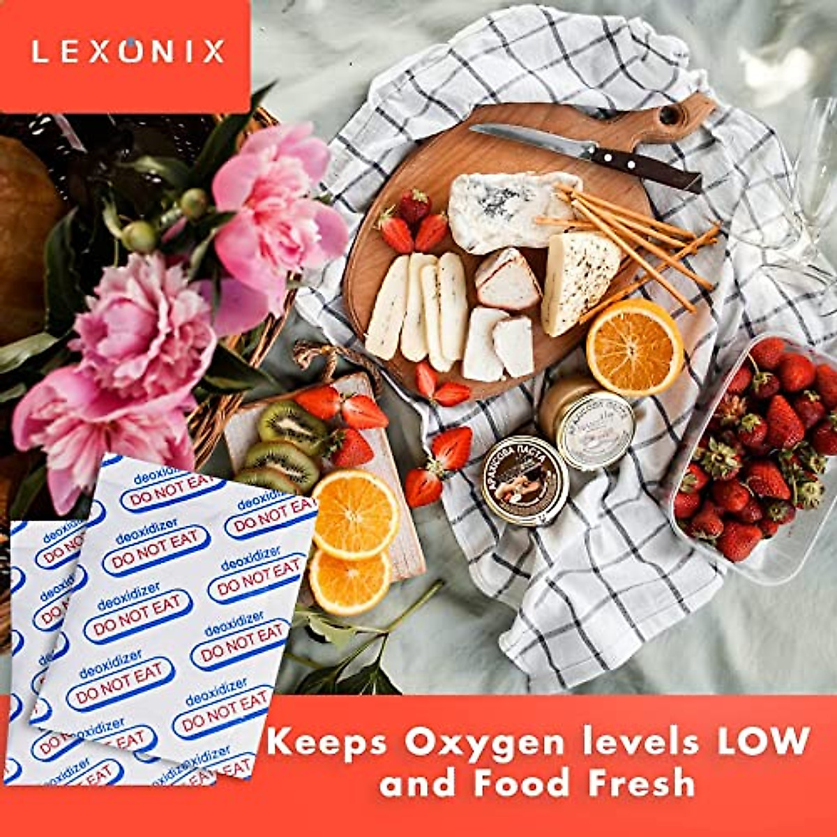 Lexonix 300cc (100 Pack) Food Grade Oxygen Absorbers for Food Storage, (5 Pcs Pack of 20 sets) for Vacuum Seal or Mylar Bag Food Storage Keep Food Fresh Anti Oxygen Absorbing Packets (300cc)