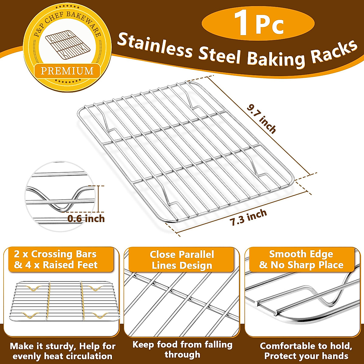 P&P CHEF Toaster Oven Tray and Rack Set, Stainless Steel Baking Pan with Cooling Rack, Fit Your Small Oven & Single Person Use, Non Toxic & Easy Clean