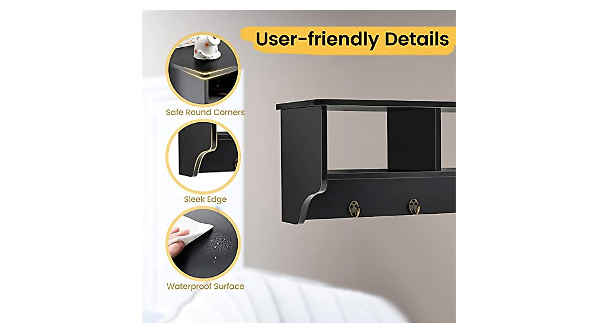 Giantex Hanging Shelf with Hooks Wall Mount Cubby Organizer with 4 Dual ...