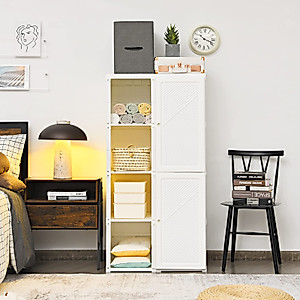 Tangkula Portable Closet Wardrobe, Foldable Clothes Organizer with Cubby Storage, Hanging Rods, Easy Assemble Clothing Storage with Magnet Doors, Folding Bedroom Armoire (8 Cubbies)