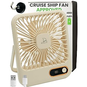 Cruise Ship Approved Fan - 4000mAh Long Lasting Battery - Magnetic Fan Hook to Hang, Rechargeable Travel Fan for Cruise Ship Cabin Approved - Portable Wireless Fan for Cruise Ship Cabin