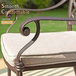 Sophia & William Outdoor Patio Dining Set 5 Pieces Cast Aluminium Bronze with 4 Cushioned Chairs Armchairs and Round Table 1.97" Umbrella Hole, Retro Patio Furniture for Porch Yard Deck Garden Lawn