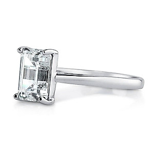 BERRICLE Sterling Silver Solitaire Wedding Engagement Rings 2.1 Carat Emerald Cut Cubic Zirconia CZ Ring for Women, Rhodium Plated Size 7.5