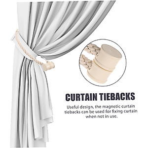 Mobestech Decorative Curtain Tiebacks 2 Pack Magnetic No Hole Needed Weave Rope for Home Office Hotel Simple Sturdy Design