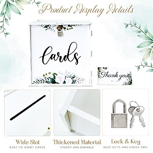 OurWarm White Wedding Card Box with Lock, PVC Gift Card Box for Wedding Reception, Eucalyptus DIY Wedding Money Envelope Card Box for Party Graduation Baby Shower Birthday Decorations