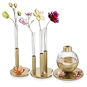 Swarovski Single Stem Vase, Glass Vase with a Brushed Gold Tone Base, from the Swarovski Garden Tales Collection