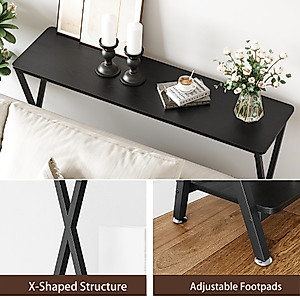 IDEALHOUSE Narrow Console Table, Sofa Tables Narrow Long Behind Couch Table, 2-Tier Industrial Entryway Table for Living Room, Hallway, Foyer (Black)