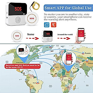 Caregiver Pager Wireless, Shinmax WiFi Smart APP Nurse Emergency Life Alert System Call Button for Elderly/Home/Patients/Disabled/School 1 Receiver+2 SOS Call Buttons (2.4GHz Wi-Fi Only)