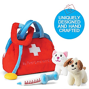 PREXTEX My First Vet Kit - Plush Playset with Plush Dog, Cat and Veterinary Bag, Stocking Stuffer, Holiday Present for Boys, Girls and Toddlers (5 pcs)