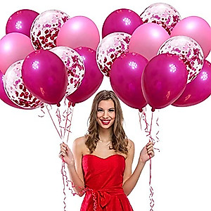 AULE Hot Pink and Baby Pink Balloons 12 inch 60 Pcs Premium Latex Magenta Confetti Balloon & 64 ft Ribbon - Fuchsia Party Decorations