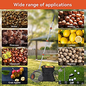 RIFPOD Nut Gatherer,Walnut Fruit Picker Upper,Foot-Operated Release Ball Picker Roller,Side Opening,Effortless Emptying,Suitable for 3/4" - 1.5" Pecan,Golf Balls,Chestnuts,Acorns,1 Gallon