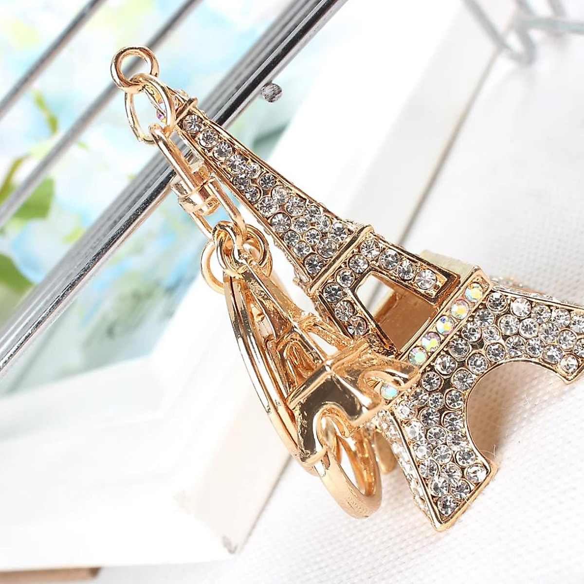 Eiffel Tower Keychain - Pack 1 Crystal Key Ring, Gold Decor for Car Supplies,Gift to Women Girls,Rhinestone Decorations for Bag Accessories (Eiffel Tower)