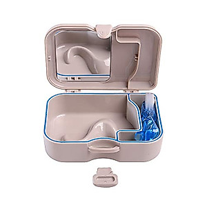 Denture Box Case Bath Container and Brush with Mirror False Teeth Storage Box for Travel Daily Denture Care
