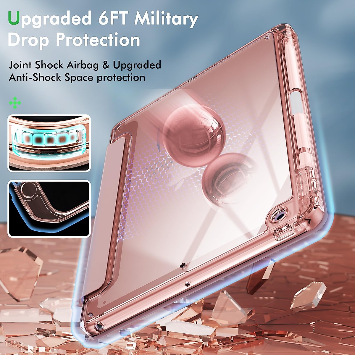 INFILAND Case Compatible with iPad 9th /8th /7th Generation Case(2021/2020/2019),【Ultra-Clear Back & PU Leather Cover】【6 FT Drop Protection】 iPad 10.2 Inch with iPencil Holder-Clear Silver